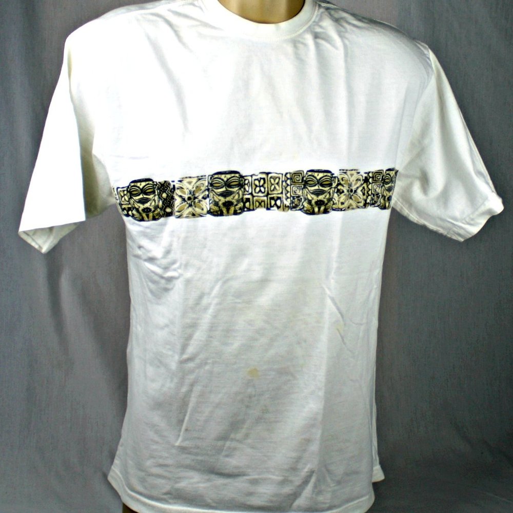 Tiki Band Print T Shirt Front Back Print Newport Blue… - Gem